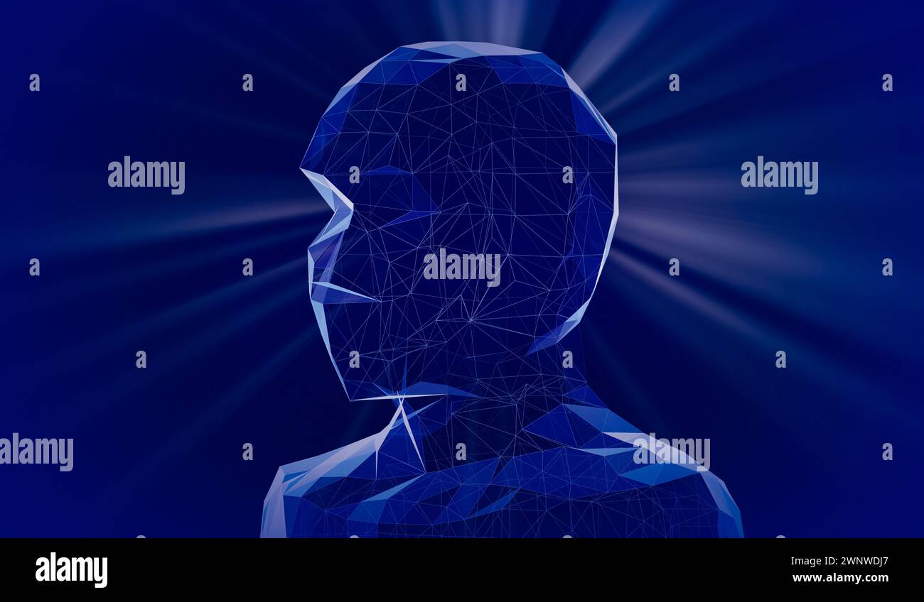 Geometrical wireframe man face and rays of light - 3D illustration ...