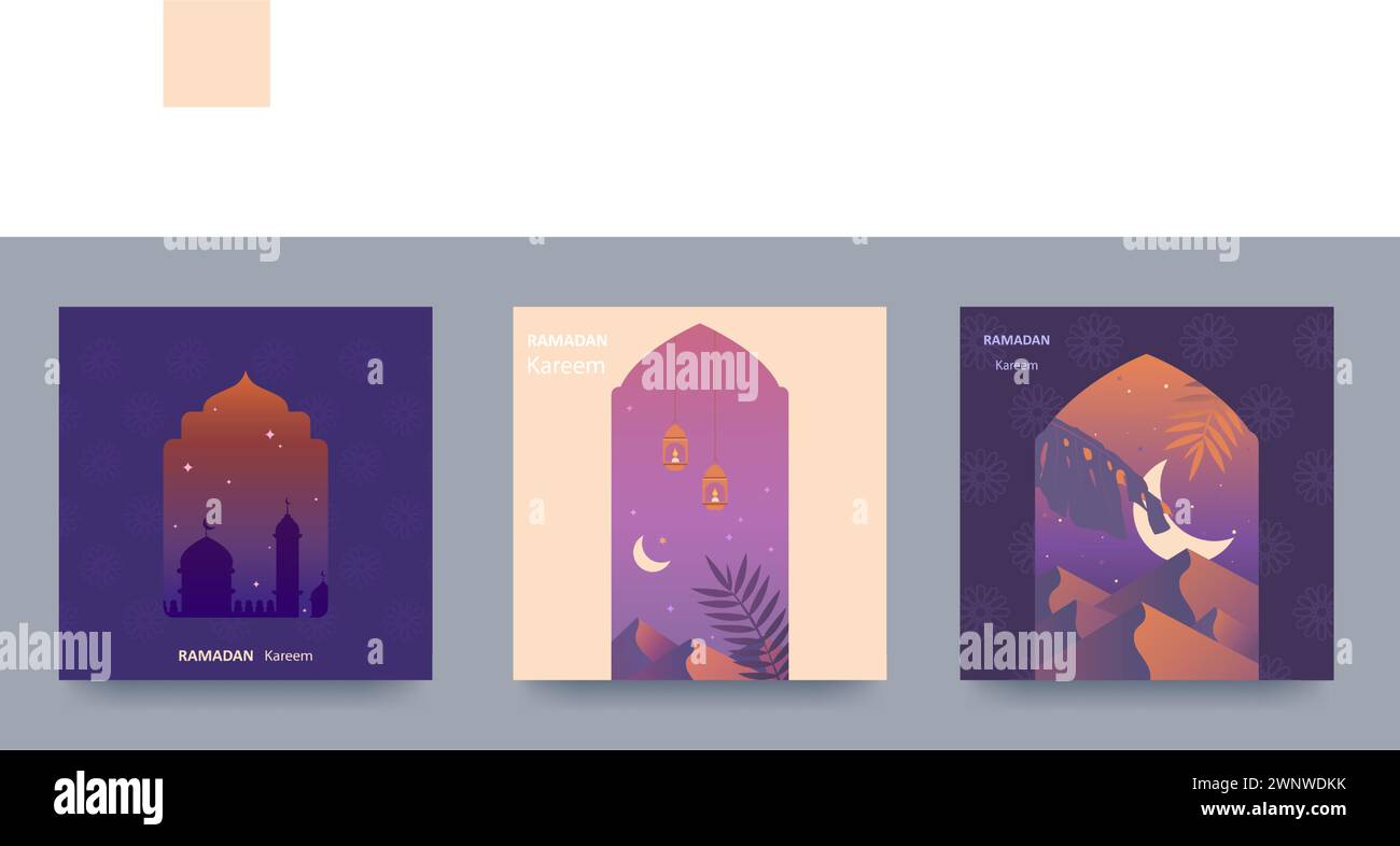 Ramadan Kareem Set of posters, holiday covers, flyers. Modern design in ...