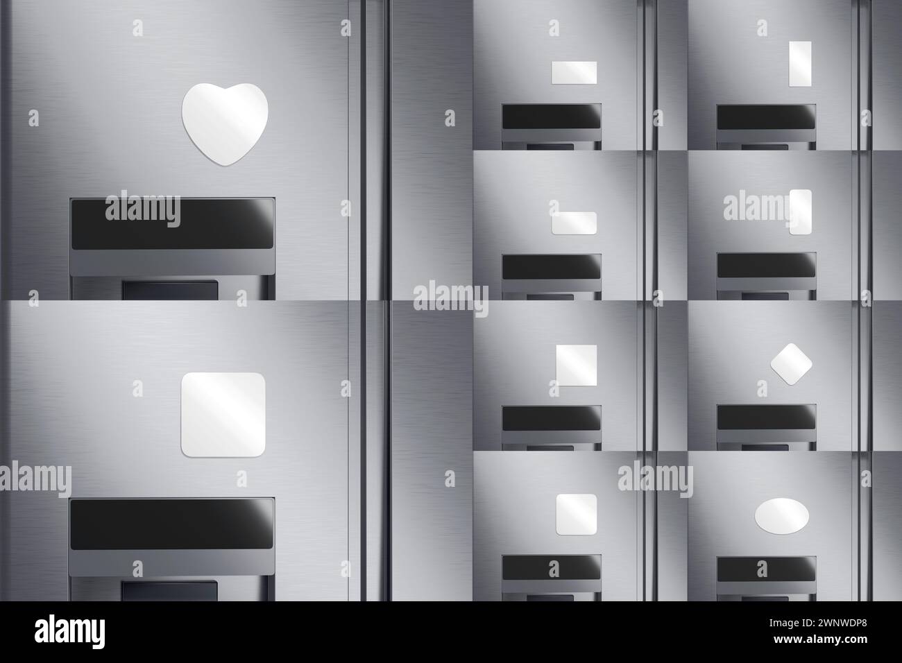 Blank white magnet on fridge mockup, different shapes, front view, 3d ...