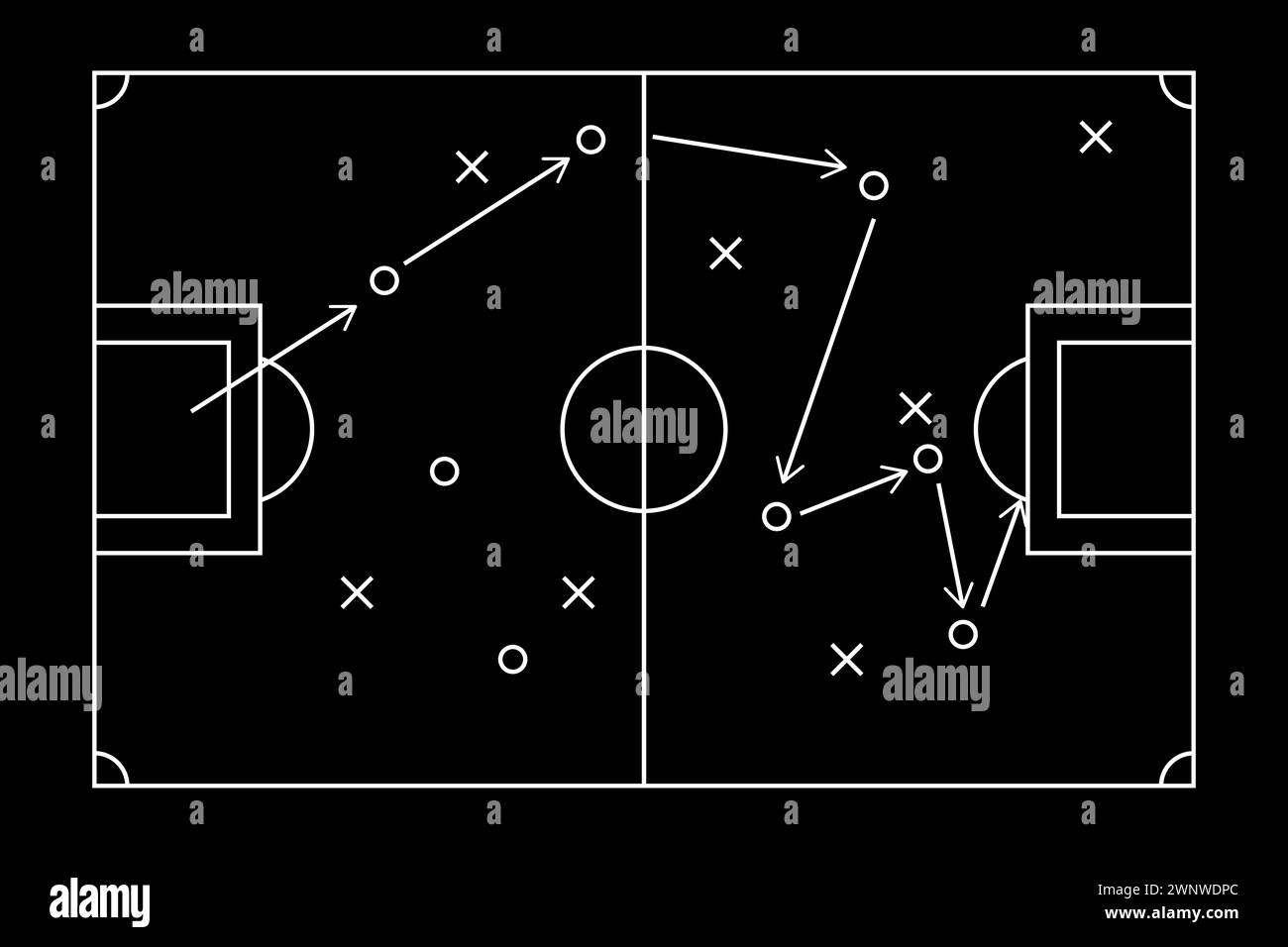 Soccer strategy football game tactical scheme drawing on chalkboard ...
