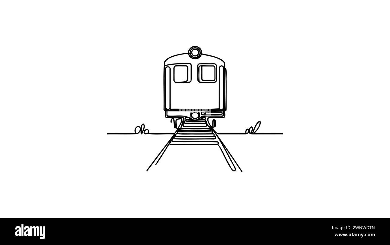 Continuous one line drawing. Modern high speed passenger commuter train ...