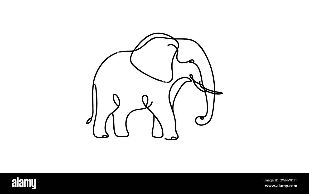 Illustration of vector one continuous line elephant logo design ...