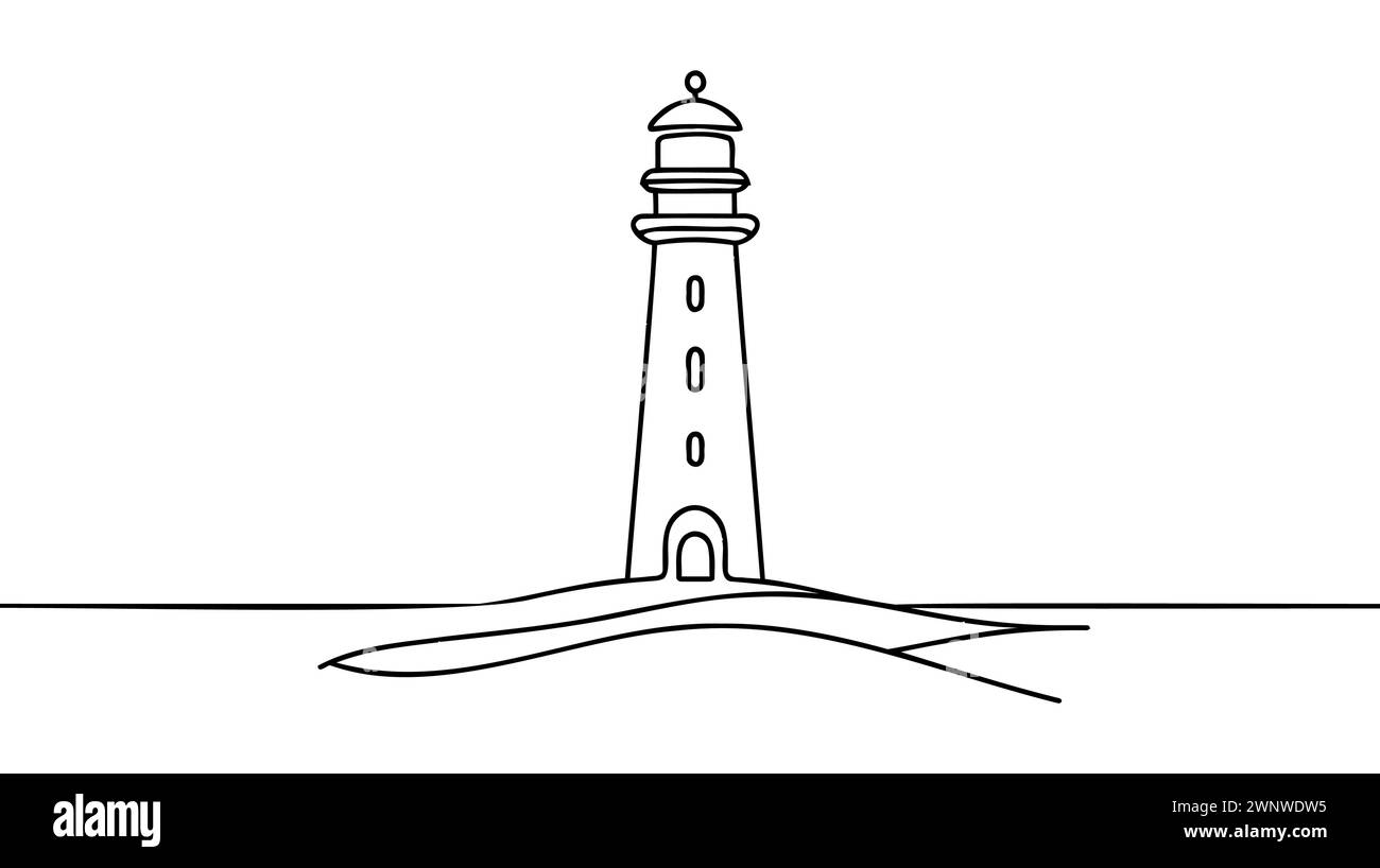 Continuous one simple single abstract line drawing of lighthouse icon ...