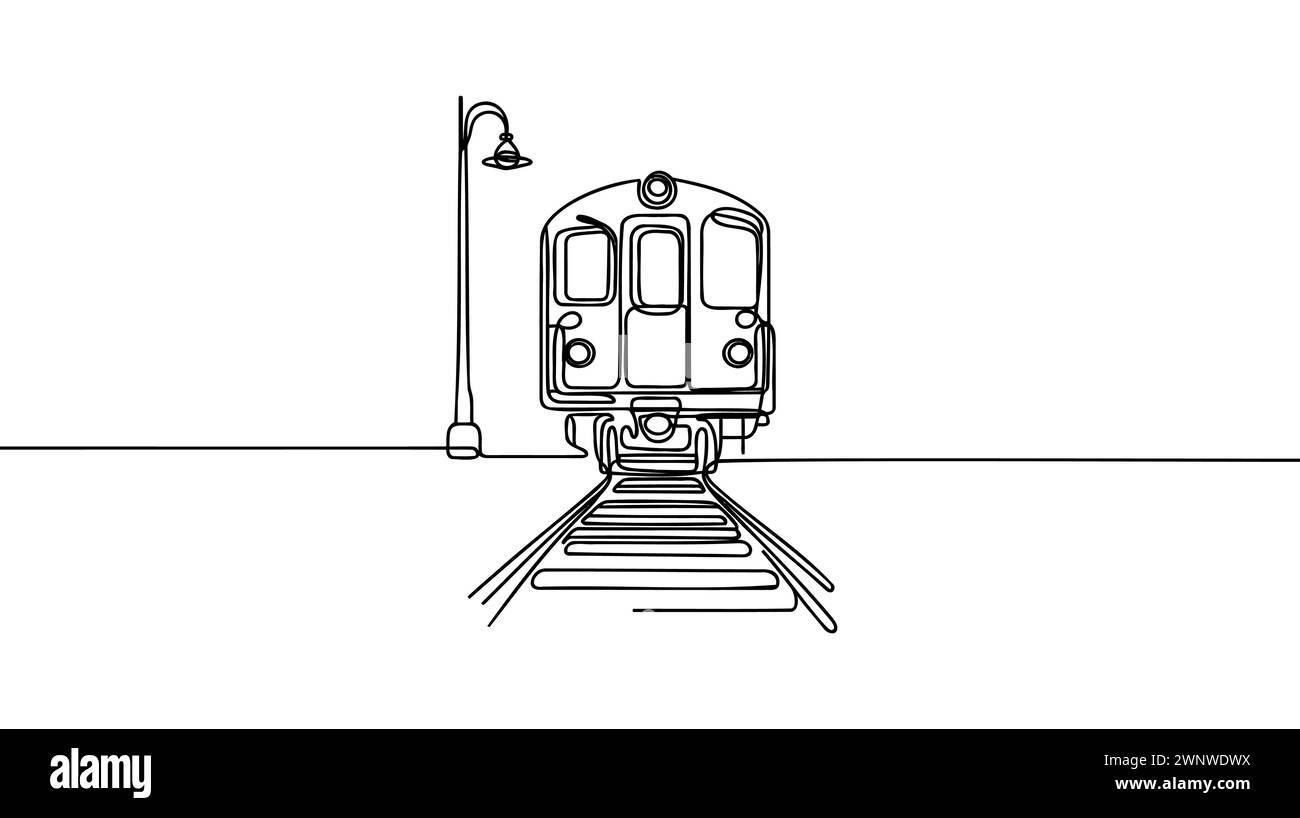 Continuous one line drawing. Modern high speed passenger commuter train ...