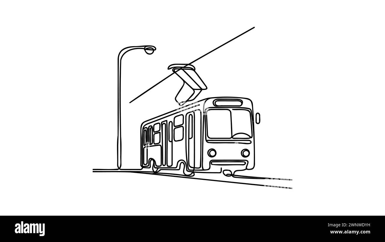 One line tram design - Hand drawn minimalism style vector illustration ...