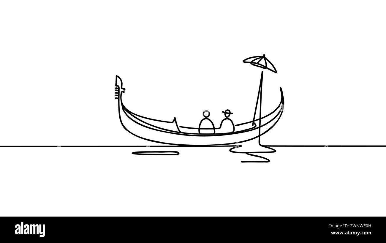 Continuous one line drawing of gondola icon in silhouette on a white ...
