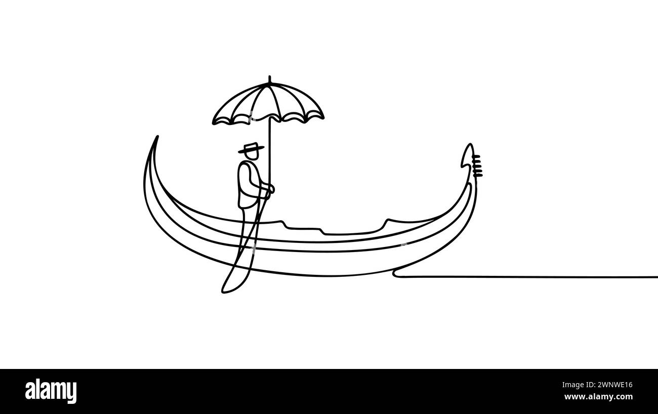 Continuous one line drawing of gondola icon in silhouette on a white ...