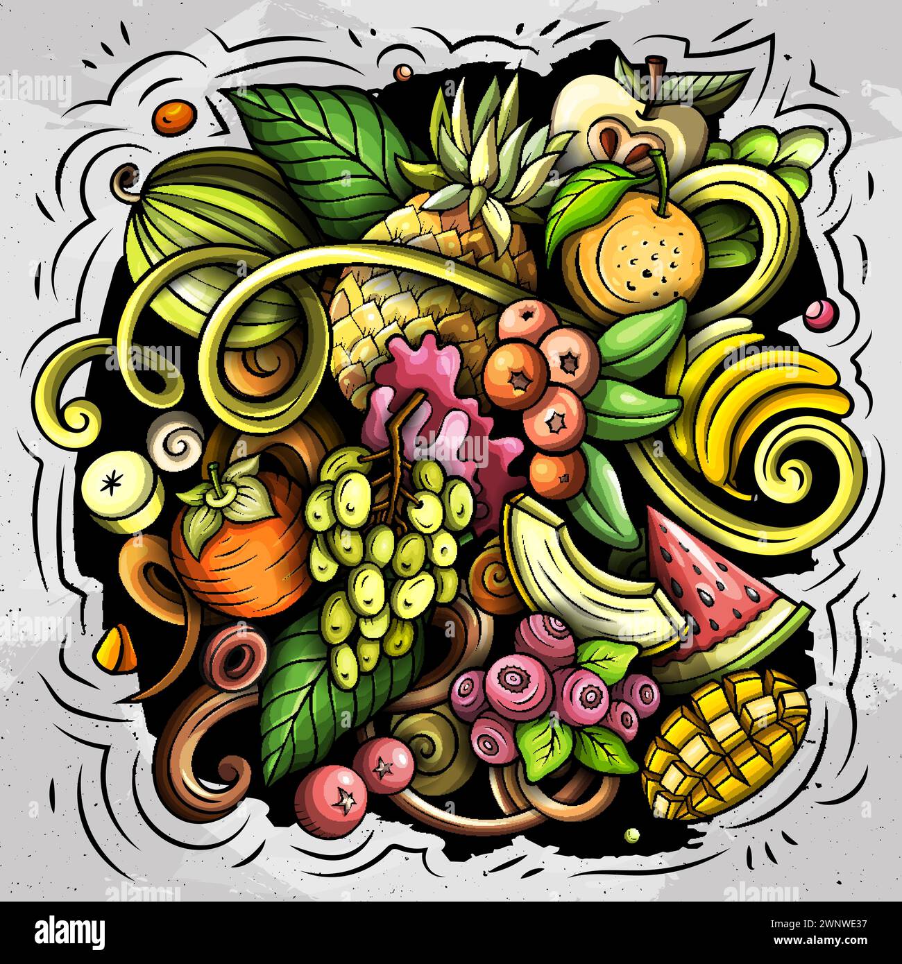 Fresh Fruits cartoon vector doodles illustration. Nature food elements ...
