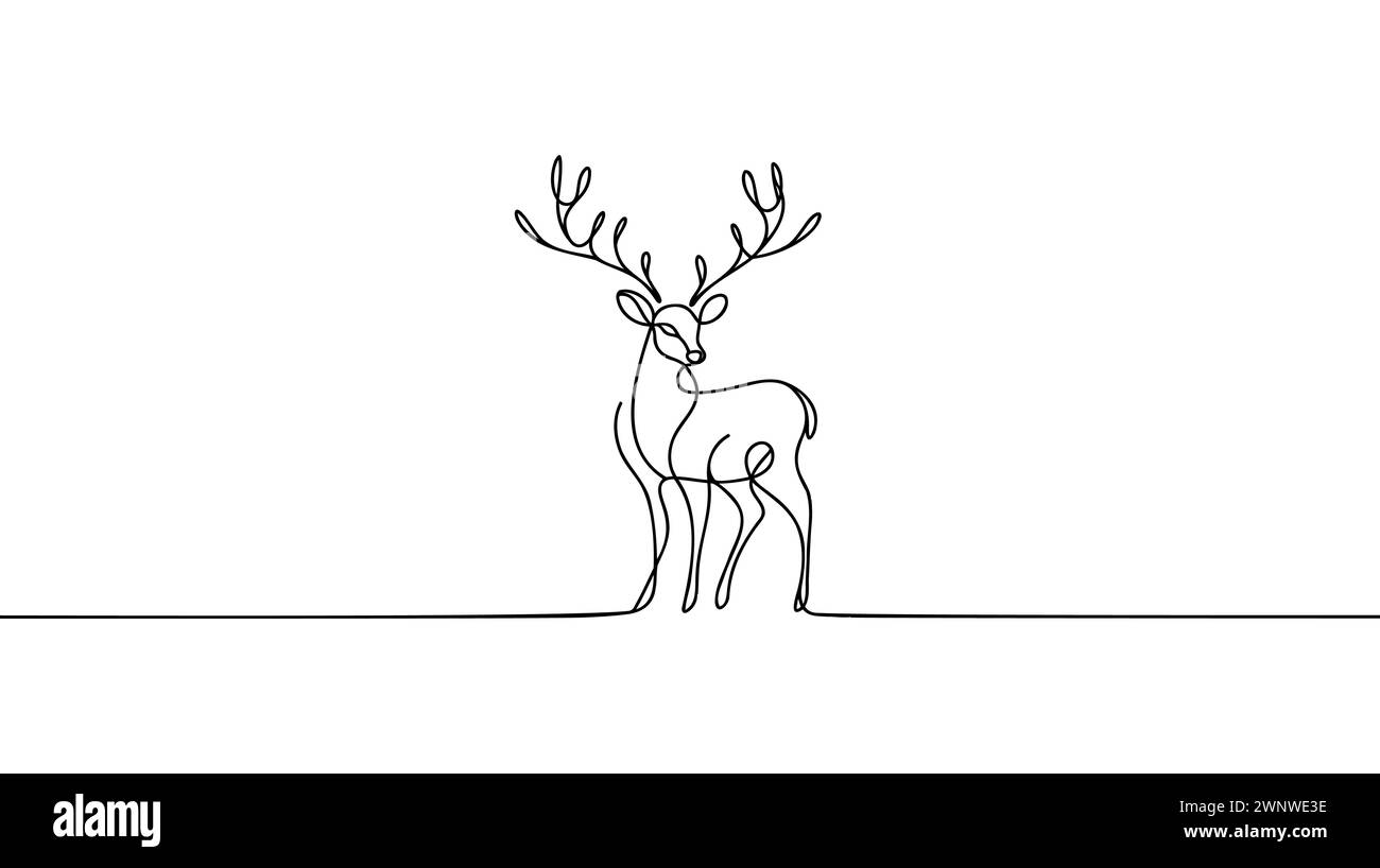 One continuous line design silhouette of deer. Hand drawn minimalism ...