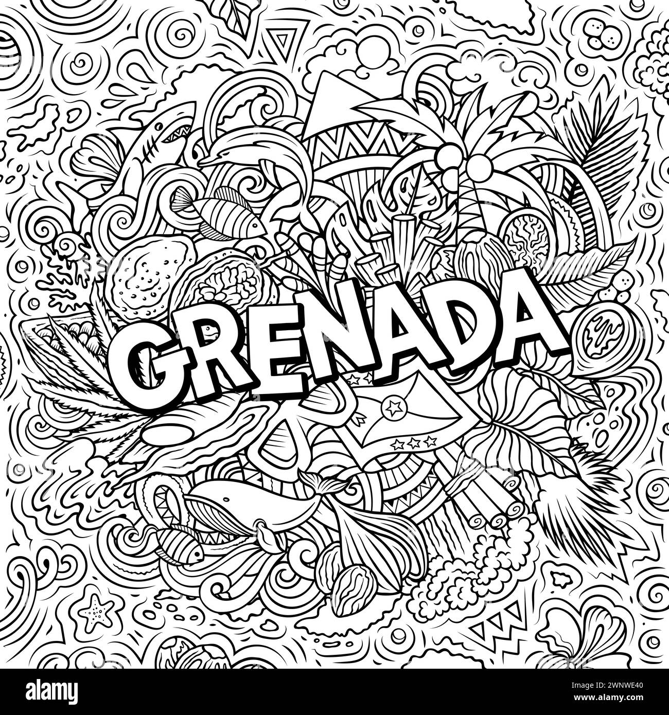 Vector funny doodle illustration with Grenada theme. Vibrant and eye ...