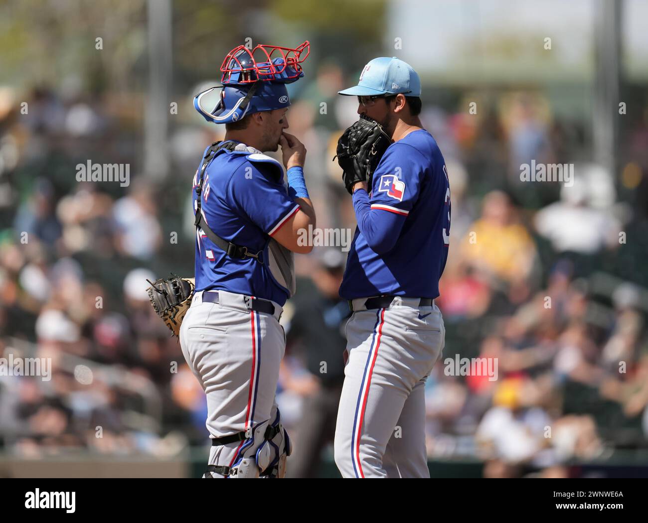 Mesa, United States. 03rd Mar, 2024. Texas Rangers catcher Andrew ...
