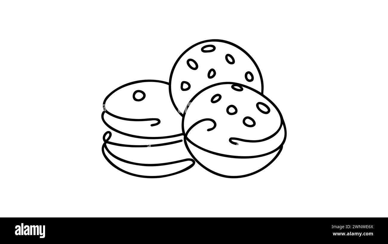 Continuous one line drawing of chip cookies. Dessert concept. Single ...