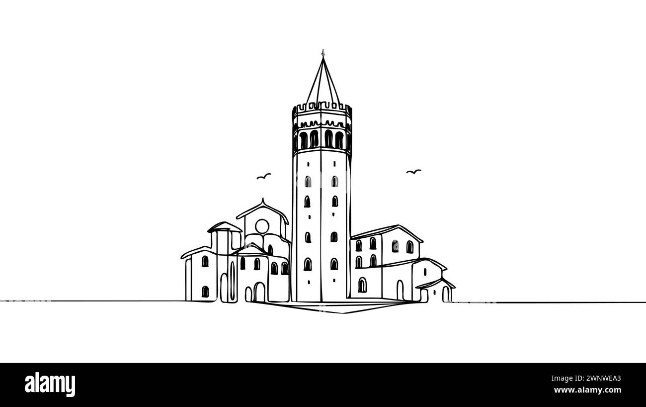 One line style big Tower. Simple modern continuous minimalistic style ...