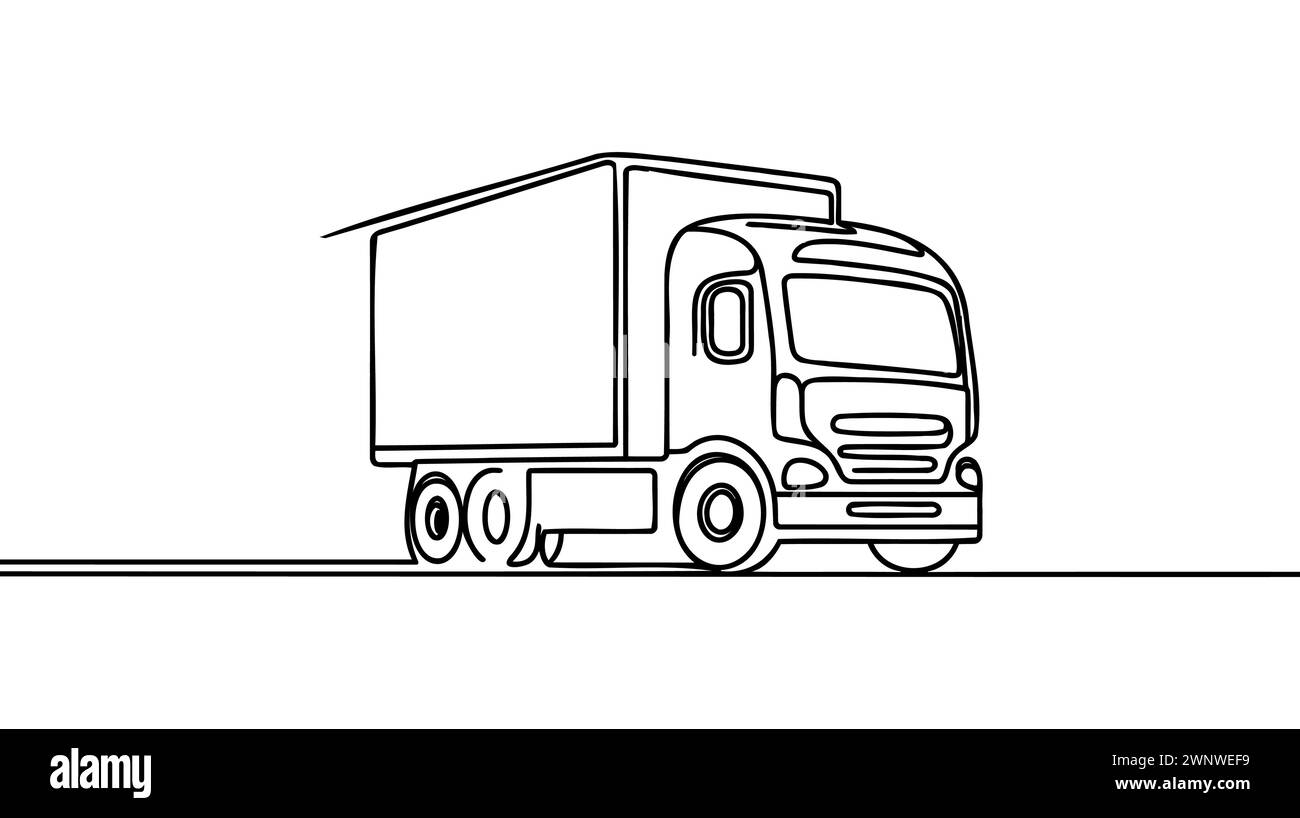 One continuous drawn single art line doodle drawing sketch Truck with ...