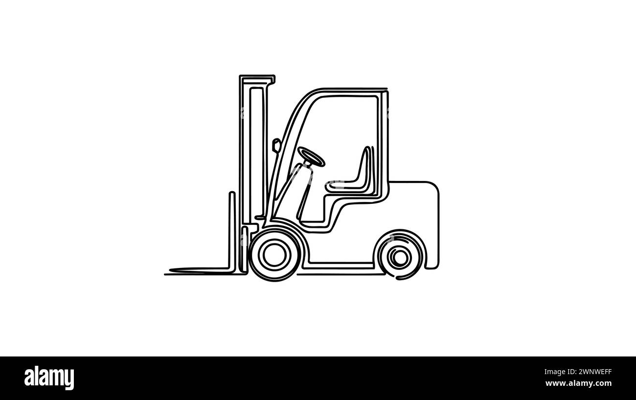 Continuous one line drawing forklift truck with boxes. Heavy automobile ...