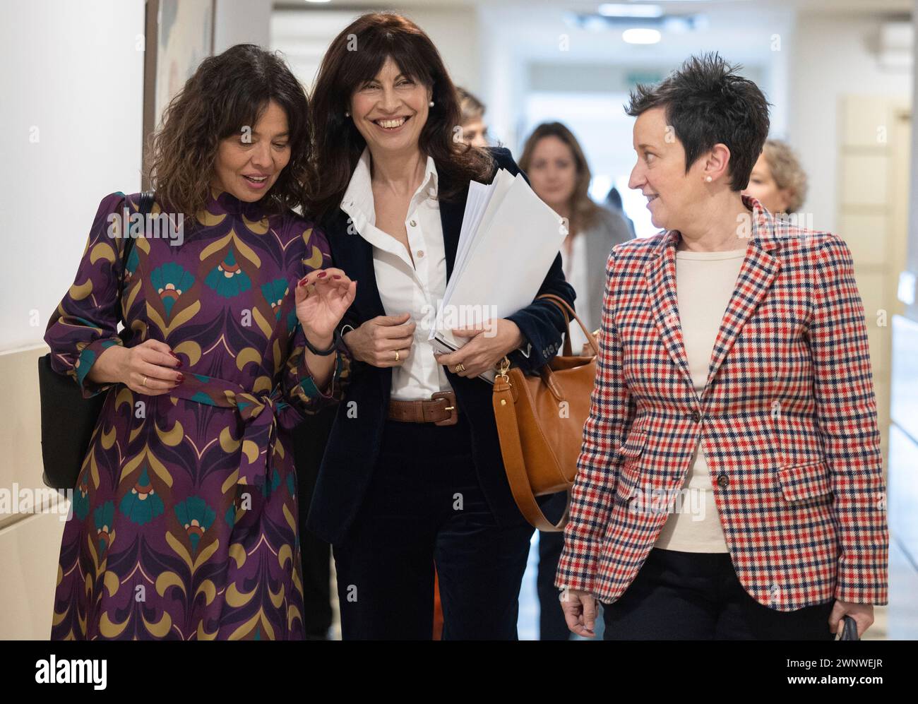 The Minister of Equality, Ana Redondo (c), on her arrival at the Senate ...