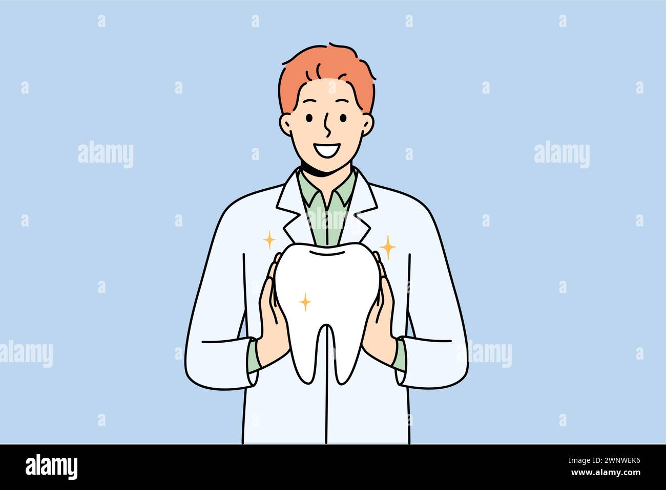 Man orthodontist from dental clinic holds model of healthy tooth ...