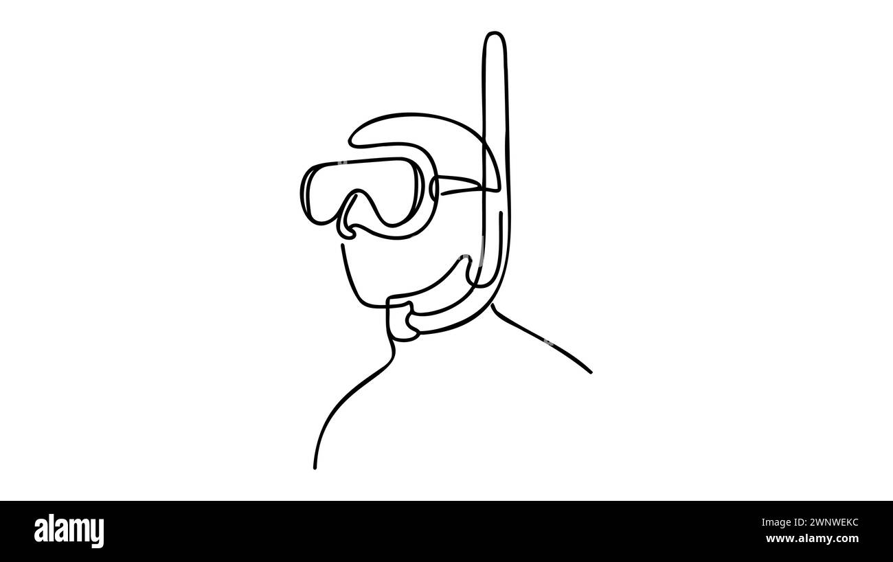 Continuous one line drawing scuba diving mask with snorkel. Diving mask ...