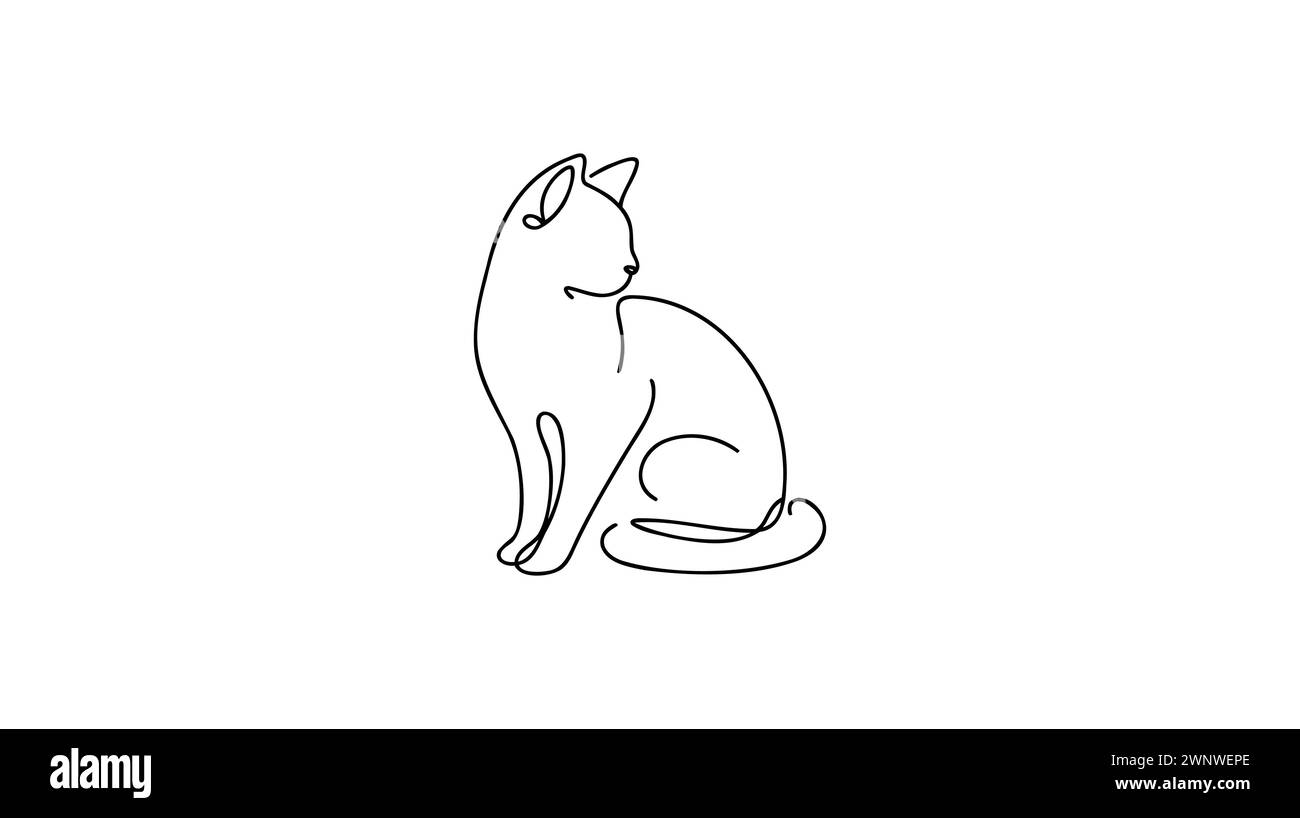 Continuous one line drawing of Cat on white background Stock Vector ...