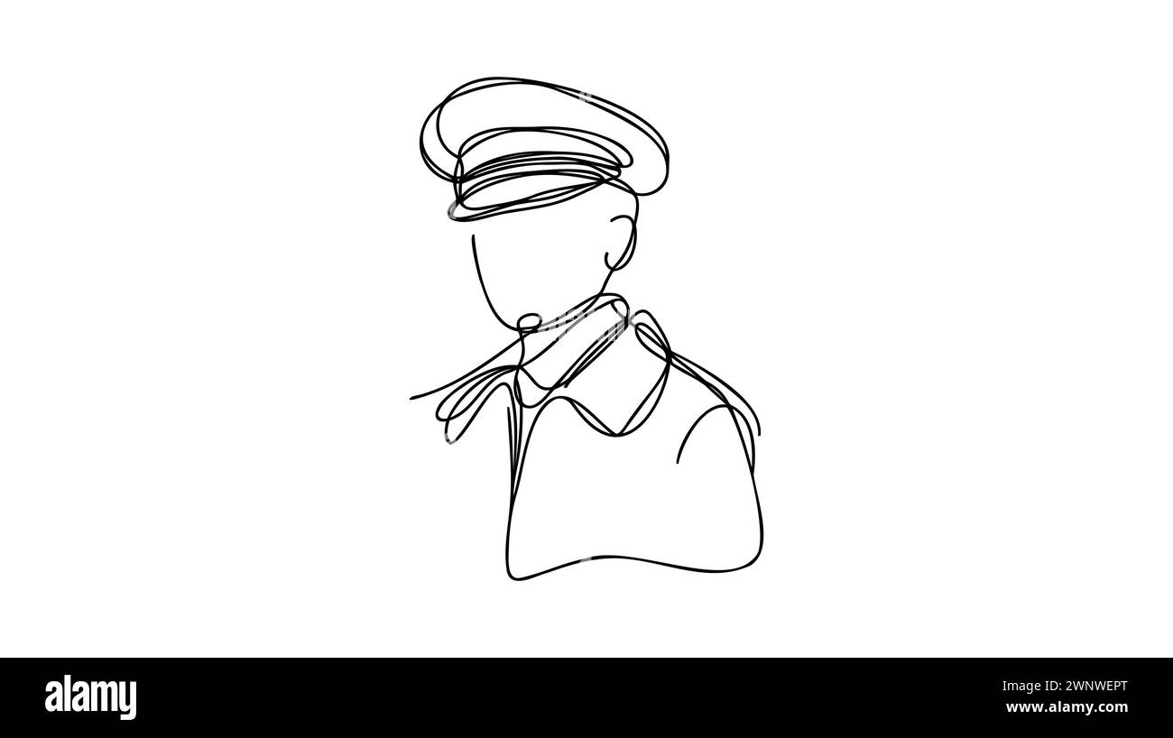 Single one continuous line drawing of young pilot. Professional work ...