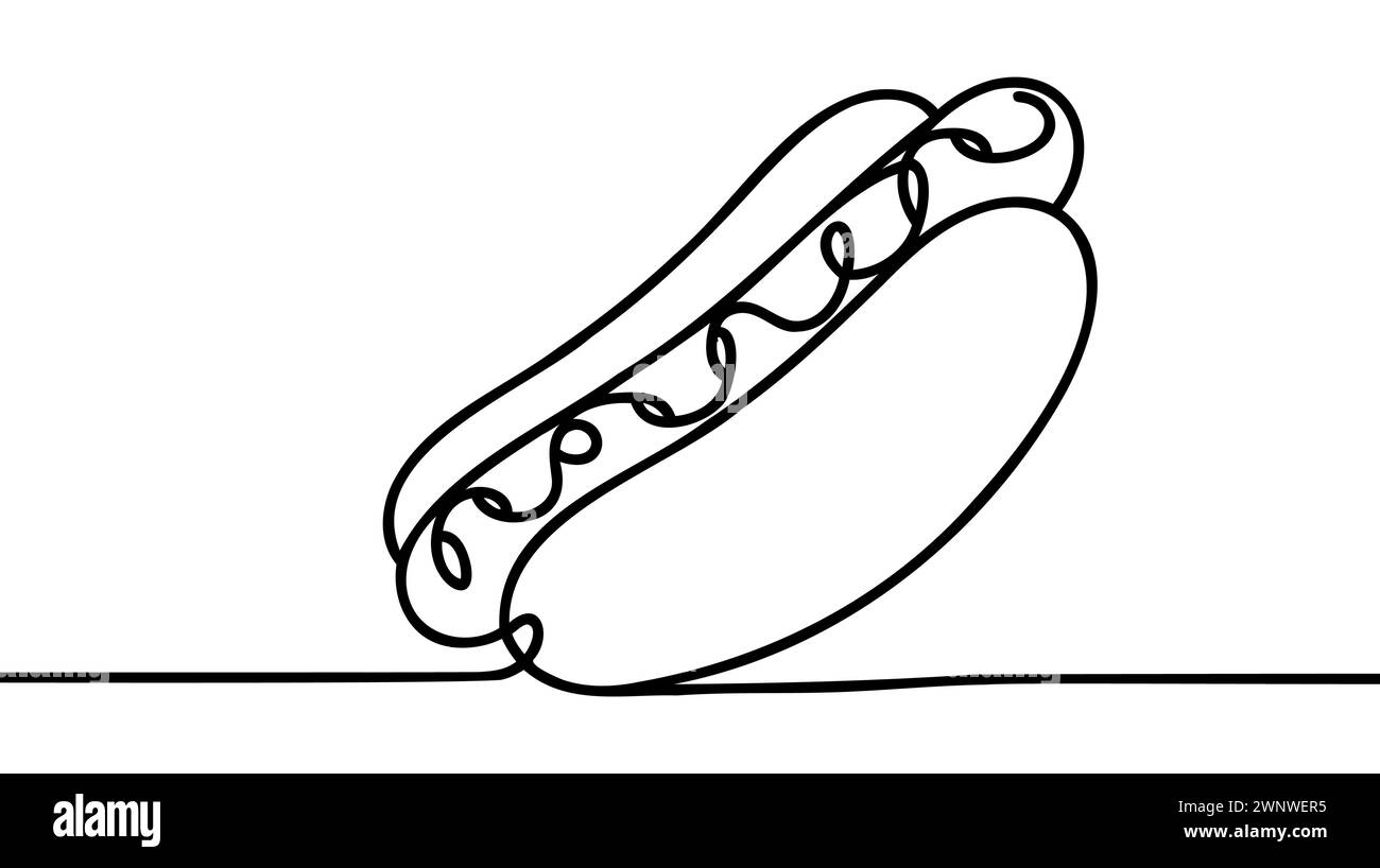Continuous one line drawing of American hot dog cafe logotype template ...