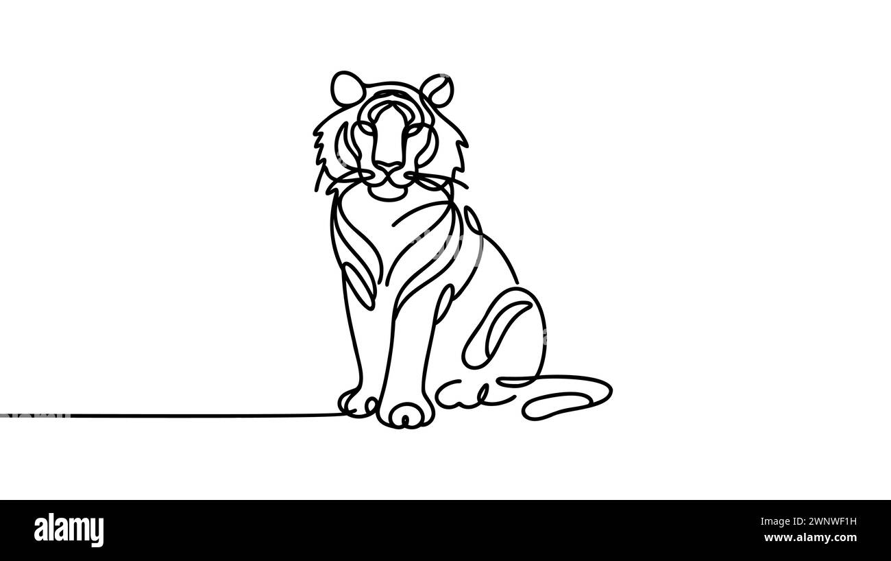 Continuous one line drawing. Tiger. Vector illustration on white ...