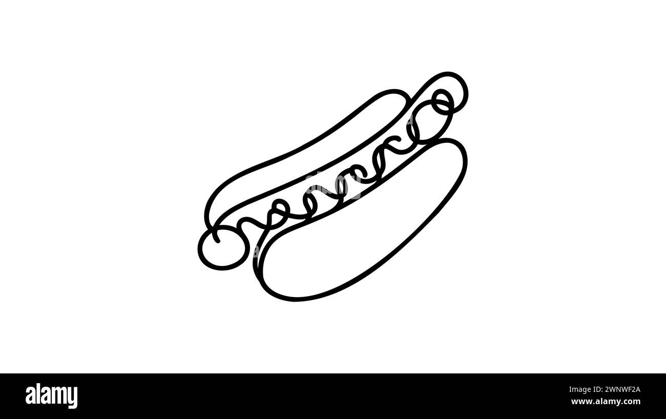 Continuous one line drawing of American hot dog cafe logotype template ...