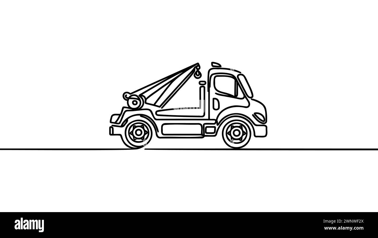 Tow truck continuous one line vector illustration isolated on white ...