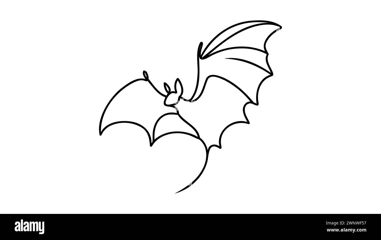 Continuous one line drawing. Halloween bat silhouette. Vector ...