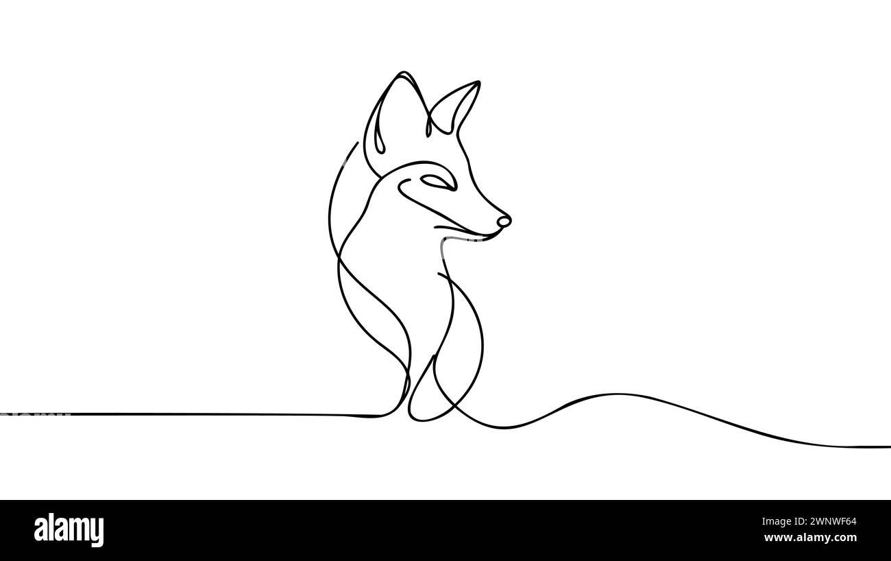 One continuous line design silhouette of fox. Hand drawn minimalism ...