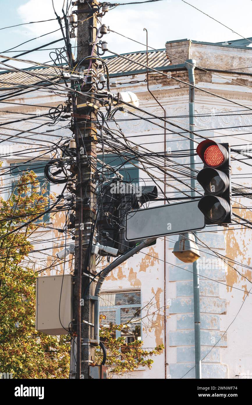 pole with wires. wires cables on Electric poles.A fiber optic cable ...