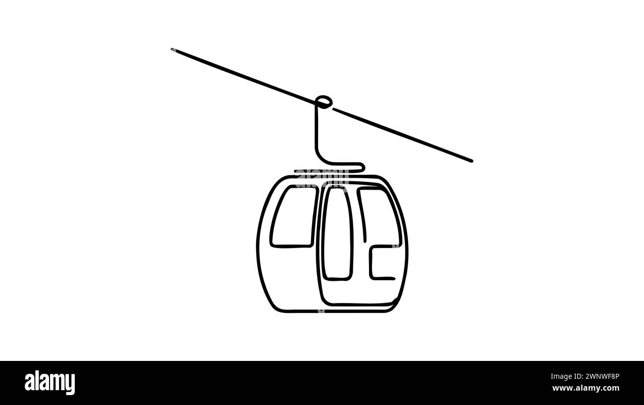 Vector Cableway. One line style illustration on white background Stock ...