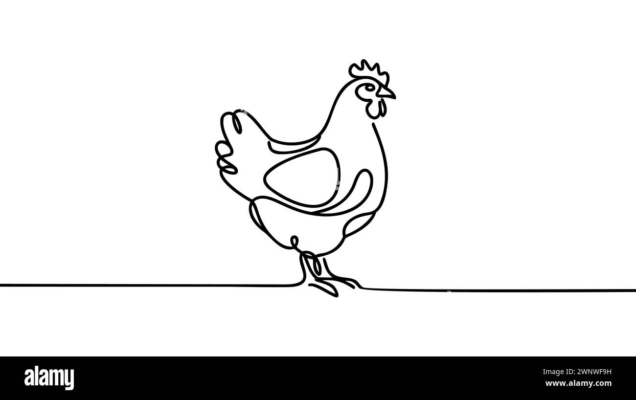 Hen in continuous line art drawing style. Chicken minimalist black ...