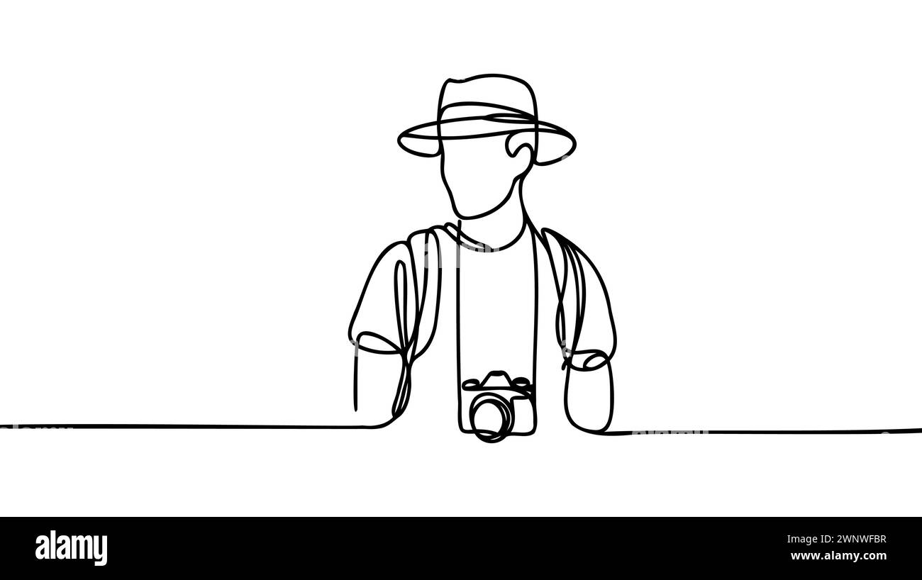 Continuous line drawing of traveler, tourist. Single one line art ...