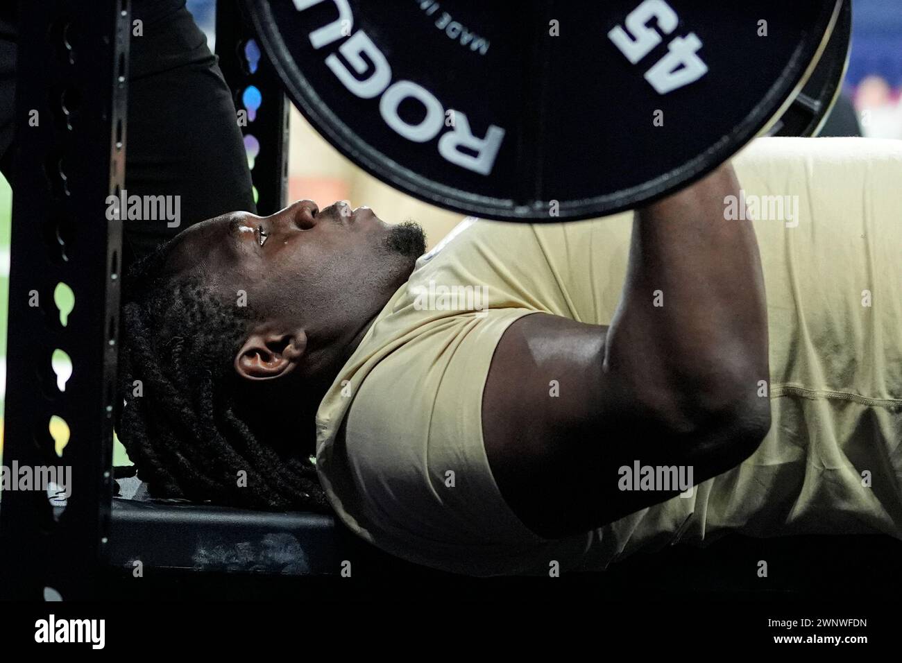 Houston offensive lineman Patrick Paul participates in the bench press ...