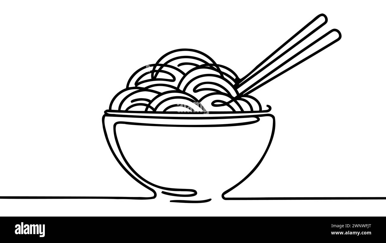 One continuous line drawing of fresh delicious Japanese ramen ...