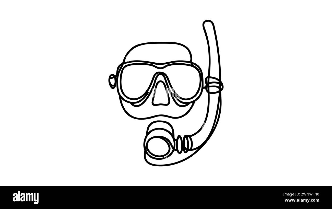 Continuous one line drawing scuba diving mask with snorkel. Diving mask ...