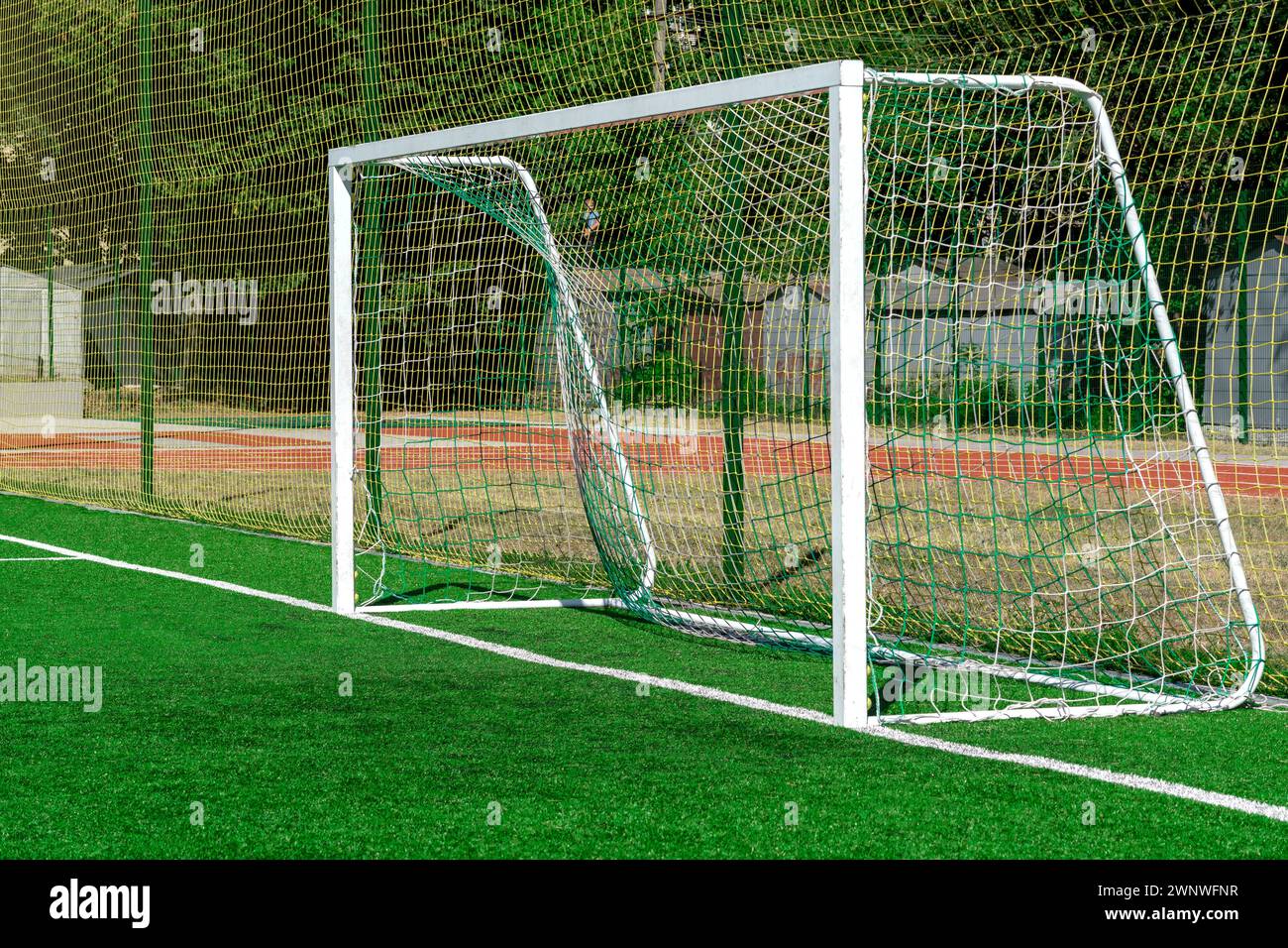 soccer gates. Football goal at the stadium. Football field with ...
