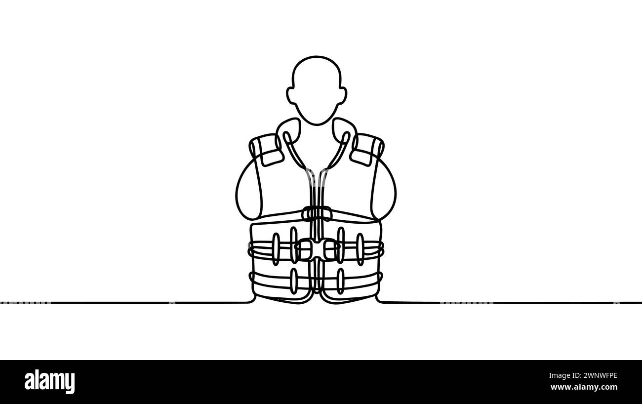 Life Water Jacket One Line Cartoon Doodle - Vector Clip Art, Continuous ...