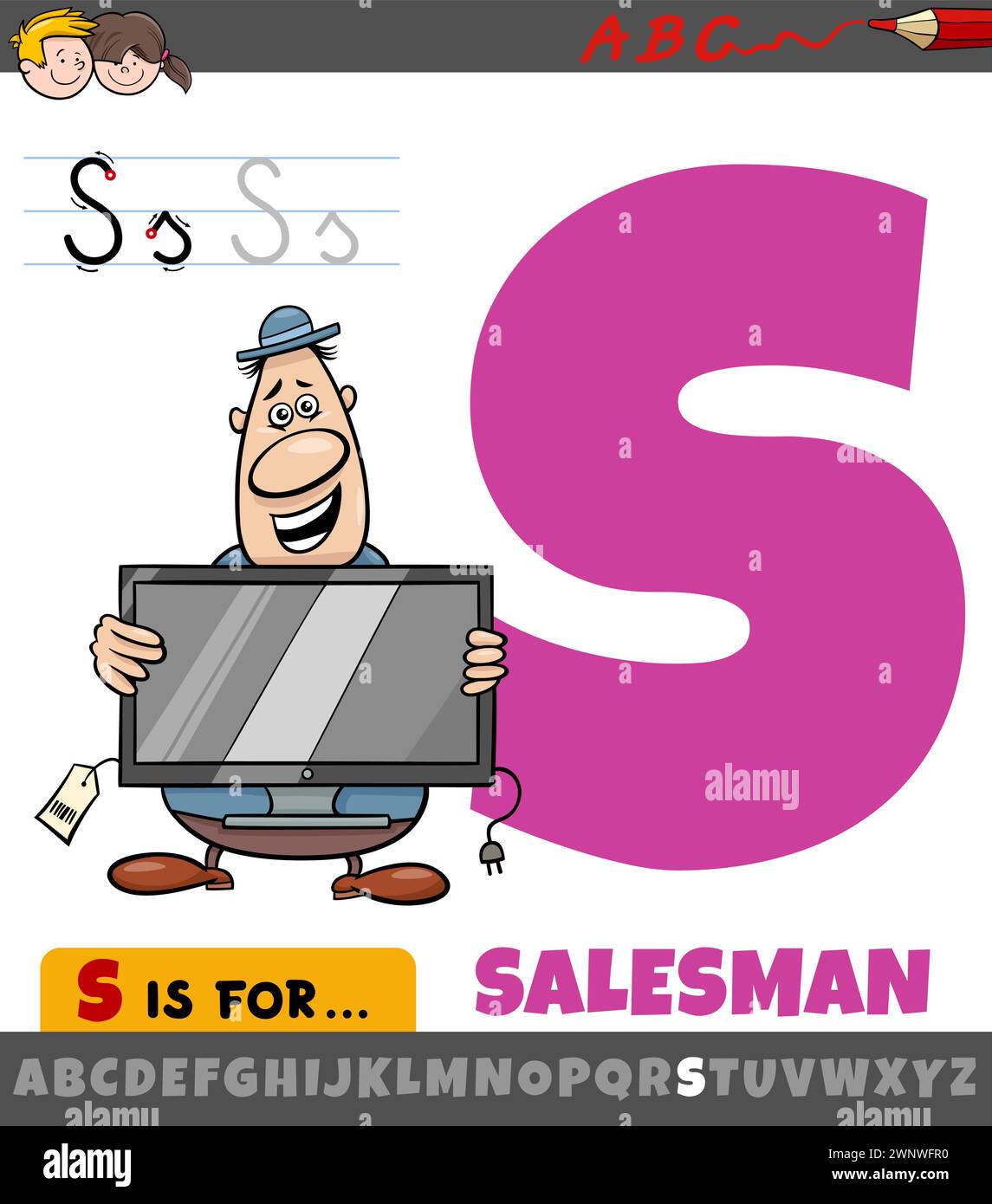 Educational cartoon illustration of letter S from alphabet with ...