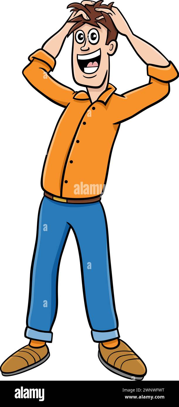 Cartoon illustration of happy or surprised young man or guy comic ...