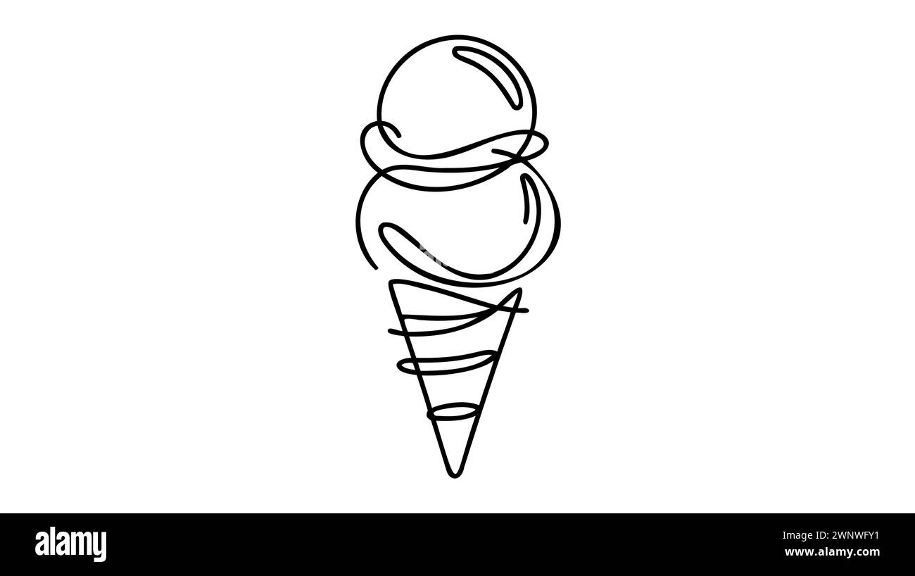 Continuous line drawing. Ice cream. Black isolated on white background ...