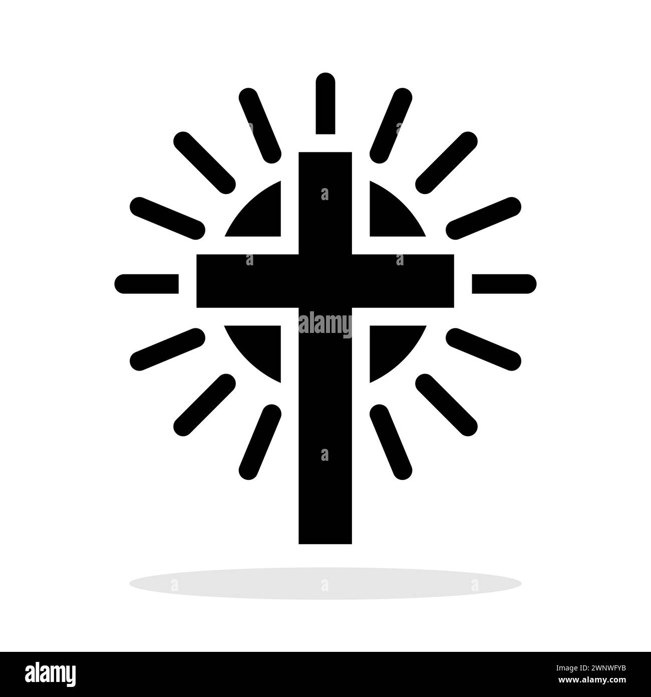 Christian cross icon. Black symbol of Christian cross with sun rays ...
