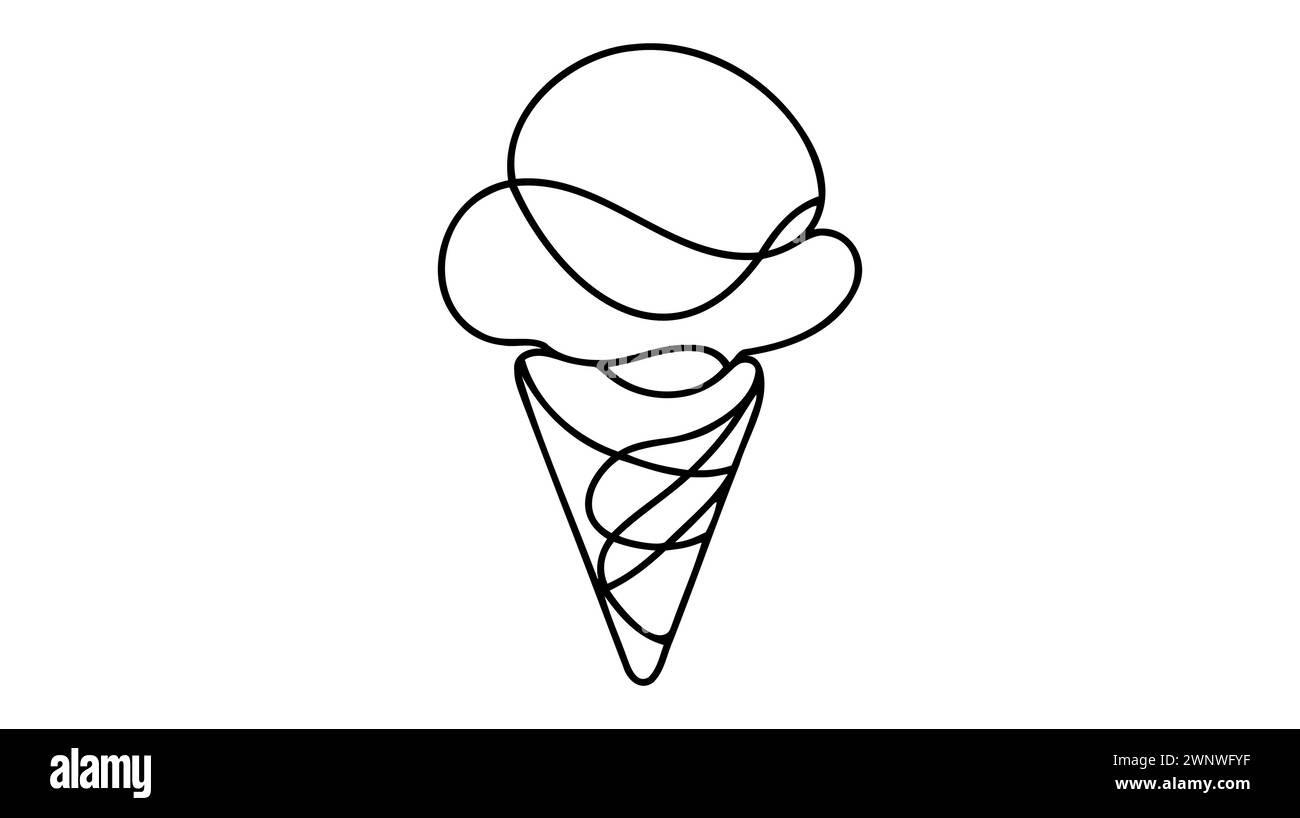 Continuous line drawing. Ice cream. Black isolated on white background ...