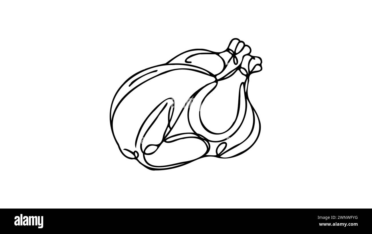 Turkey Line Art: Continuous Contour Drawing of Fried Poultry Meat, Hand ...