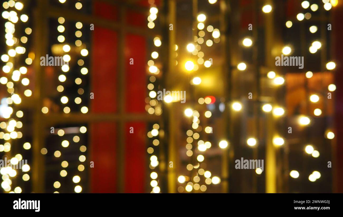 Bokeh on Christmas night. Beautiful round bokeh highlights. Red, yellow ...
