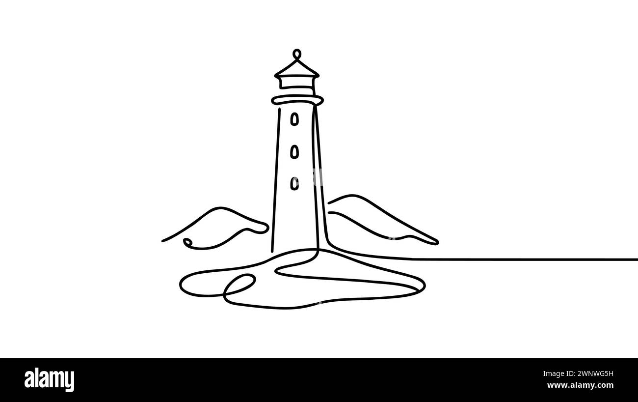 Continuous one simple single abstract line drawing of lighthouse icon ...