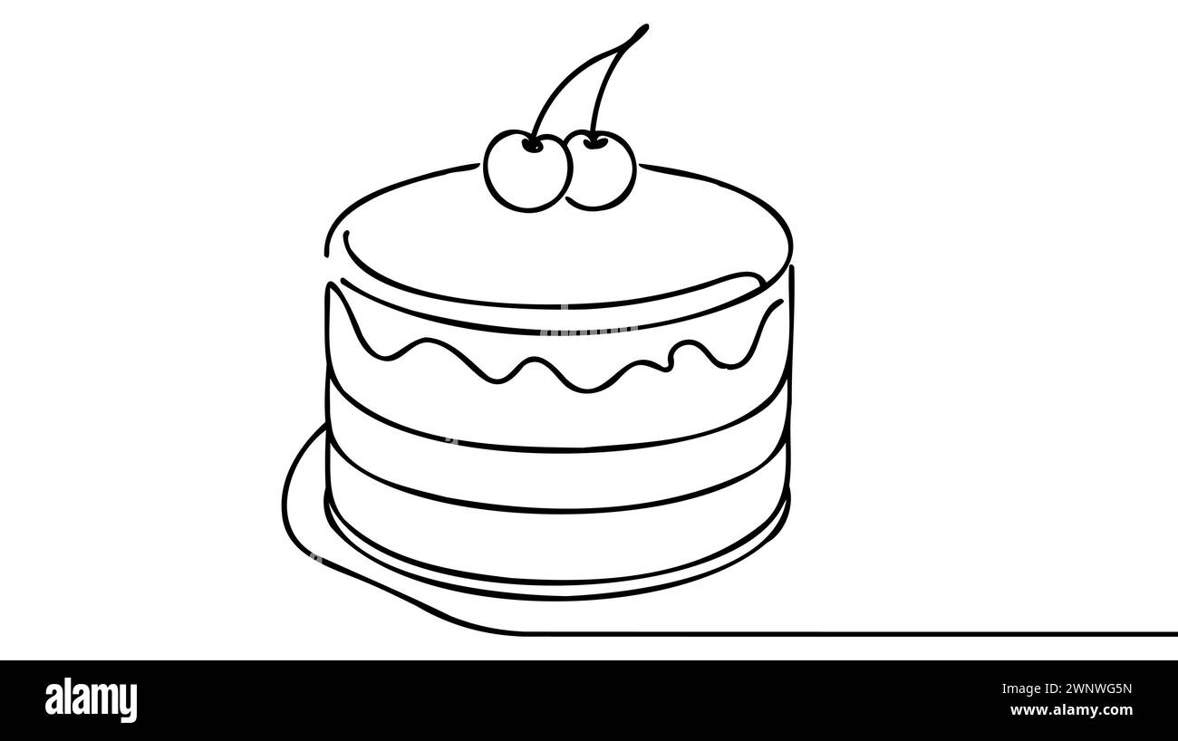 Single continuous line drawing of stylized pilled anniversary cake with ...