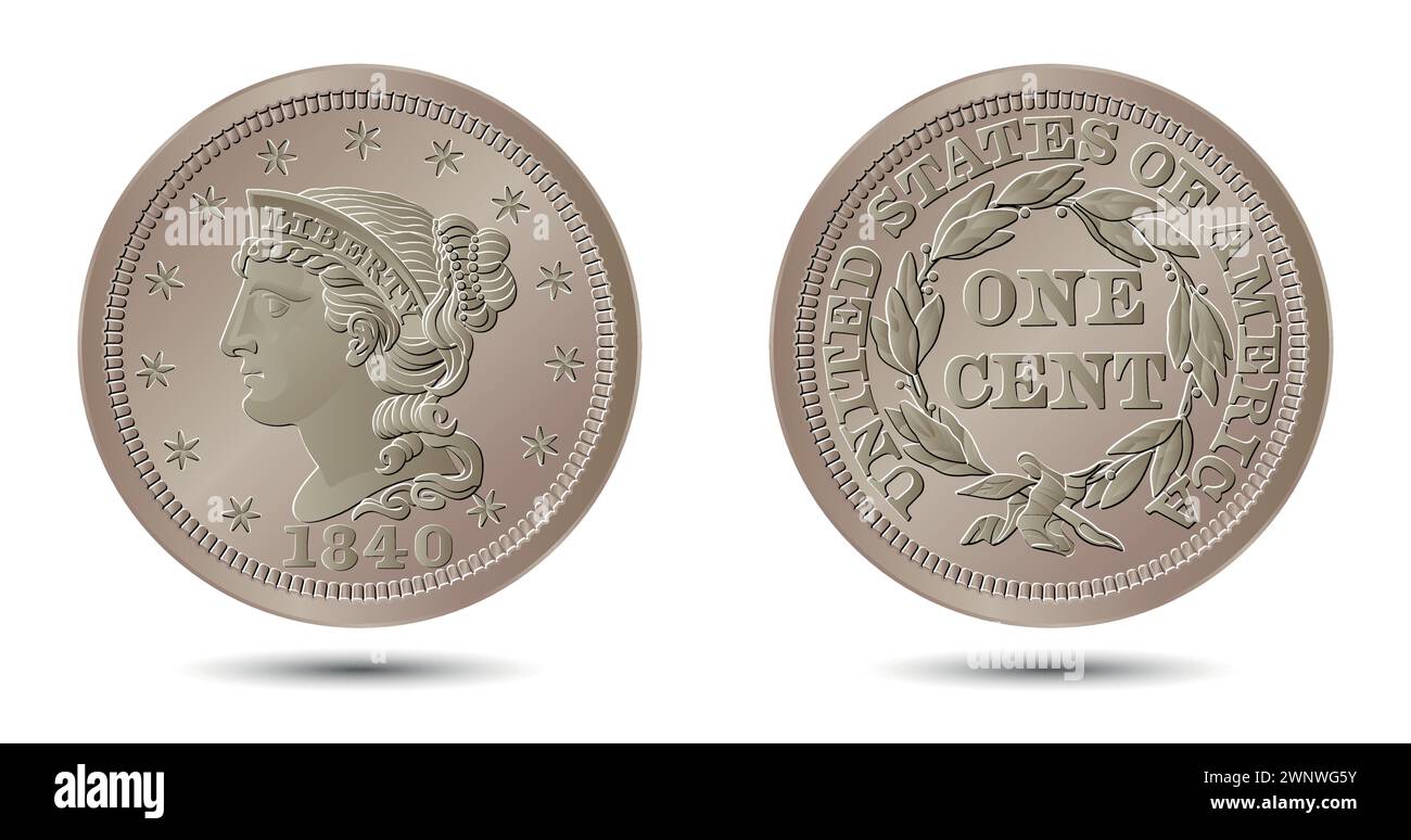Vector American money, one cent coin, 1840-1857. Vector illustration ...