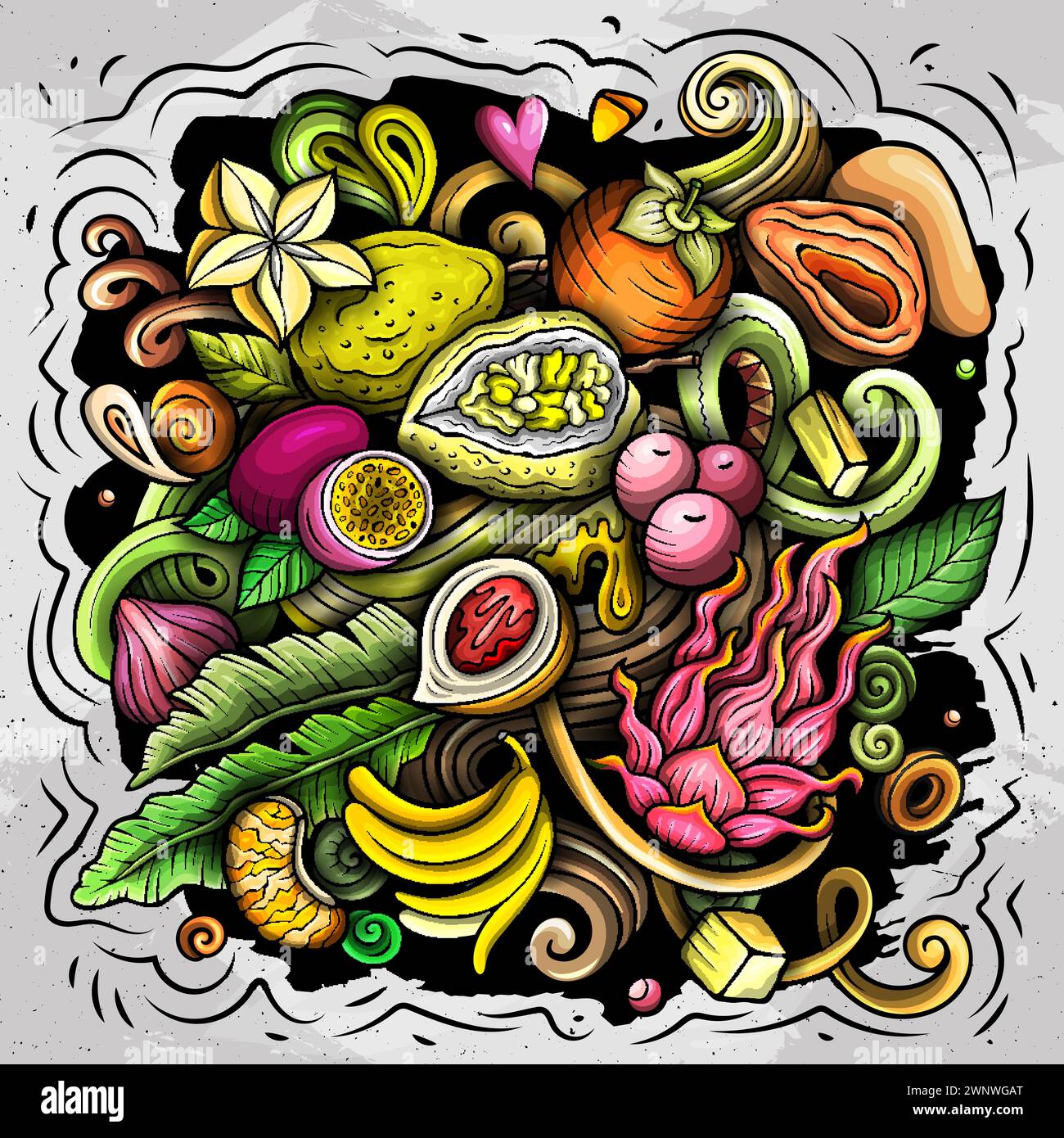 Exotic Fruits cartoon vector doodles illustration. Tropical food ...